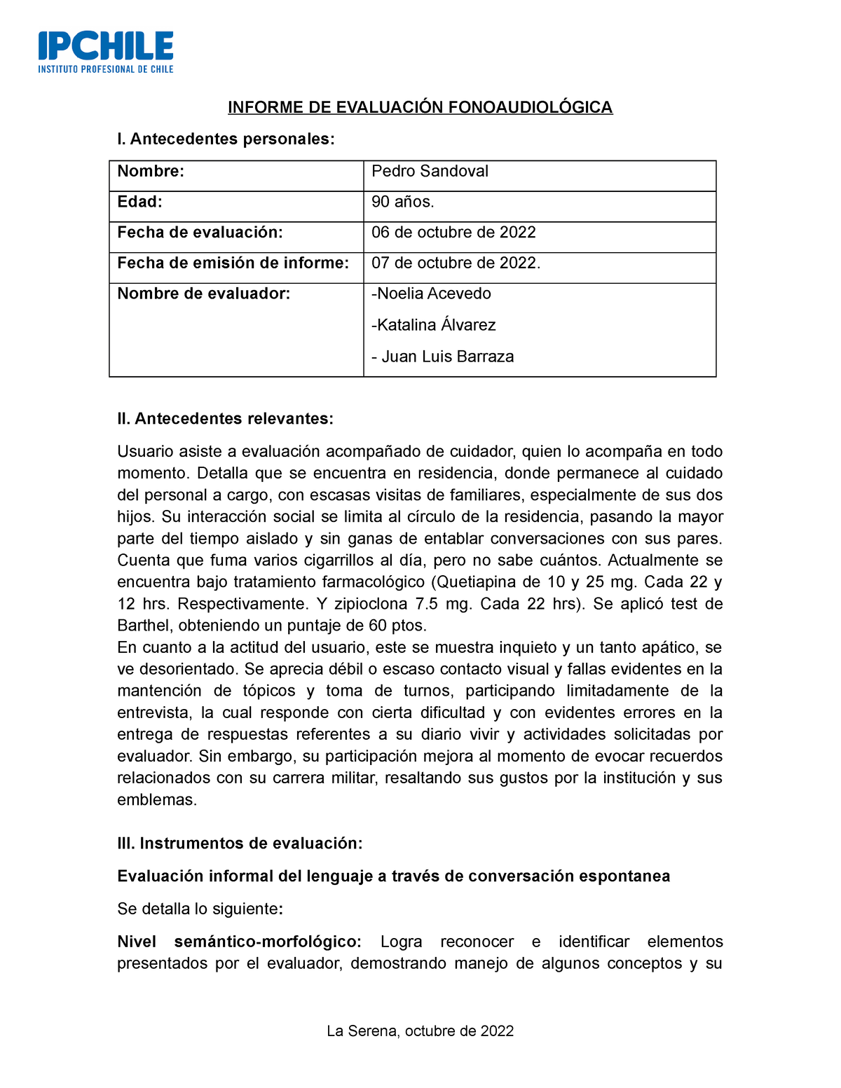 Informe Area Adulto Informe De EvaluaciÓn FonoaudiolÓgica I