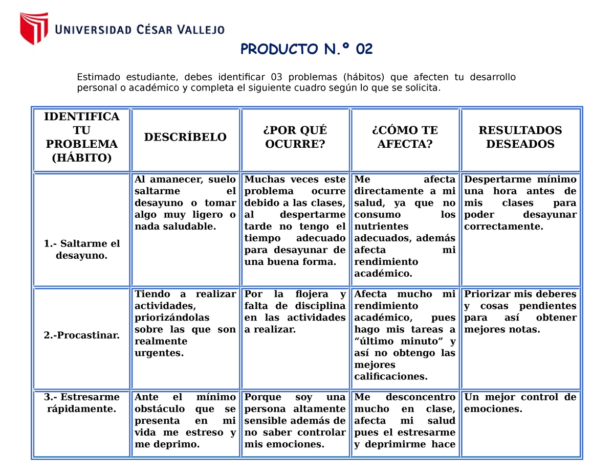 Producto Nº 02 Producto Nº 02 Estimado Estudiante Debes