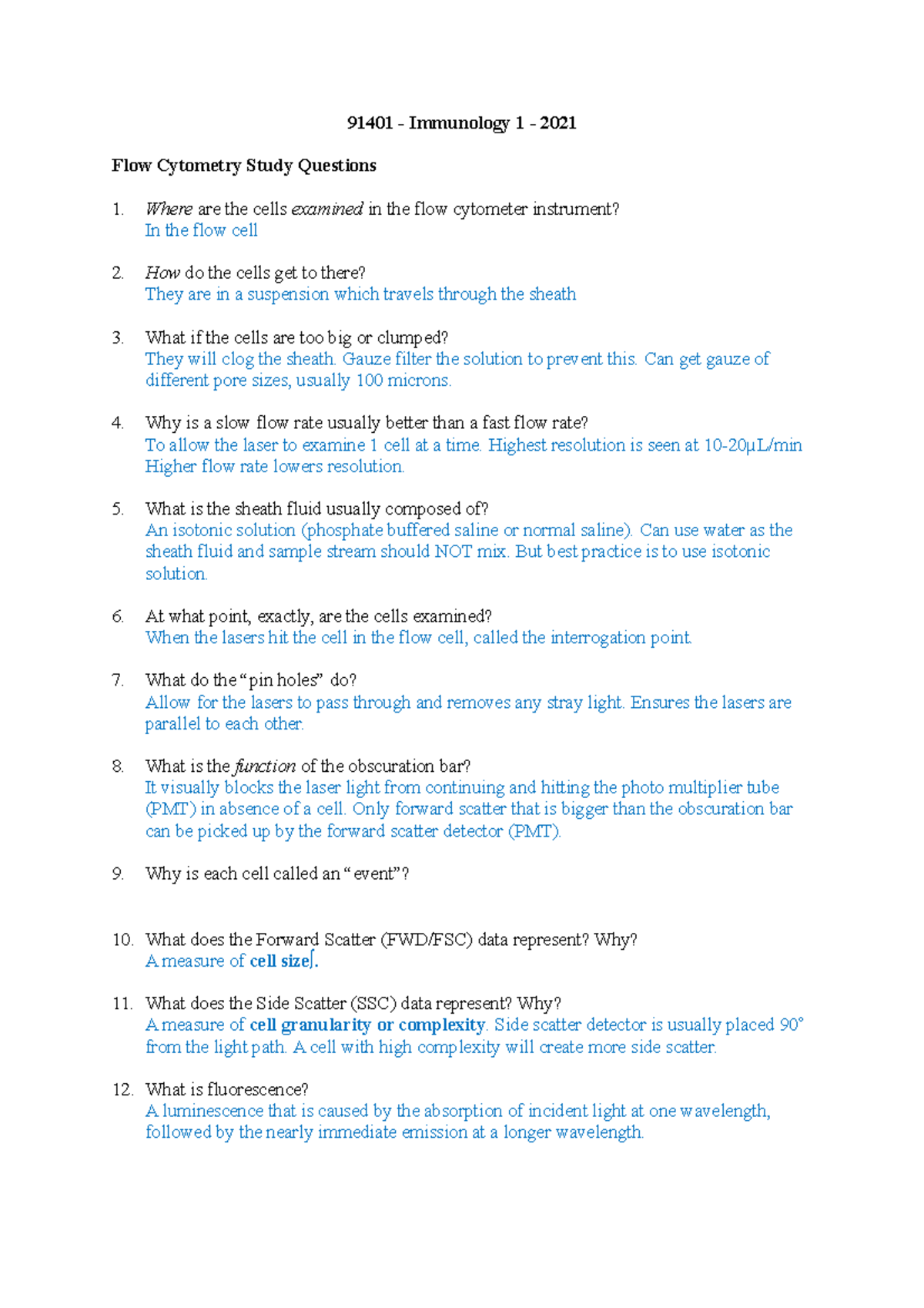 Flow Cytometry Study Questions And Answers 91401 Immunology 1