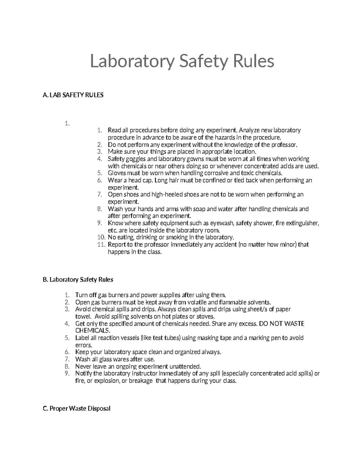 Laboratory Safety Rules Lab Safety Rules 1 Read All Procedures