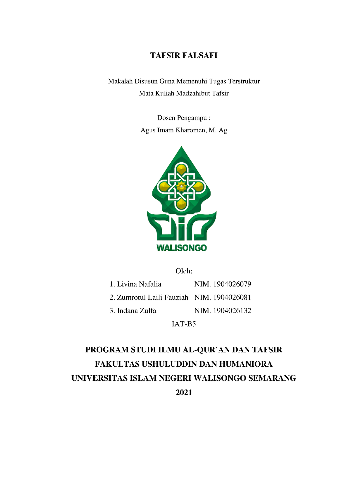 Tafsir Quran Falsafi Tafsir Falsafi Makalah Disusun Guna Memenuhi