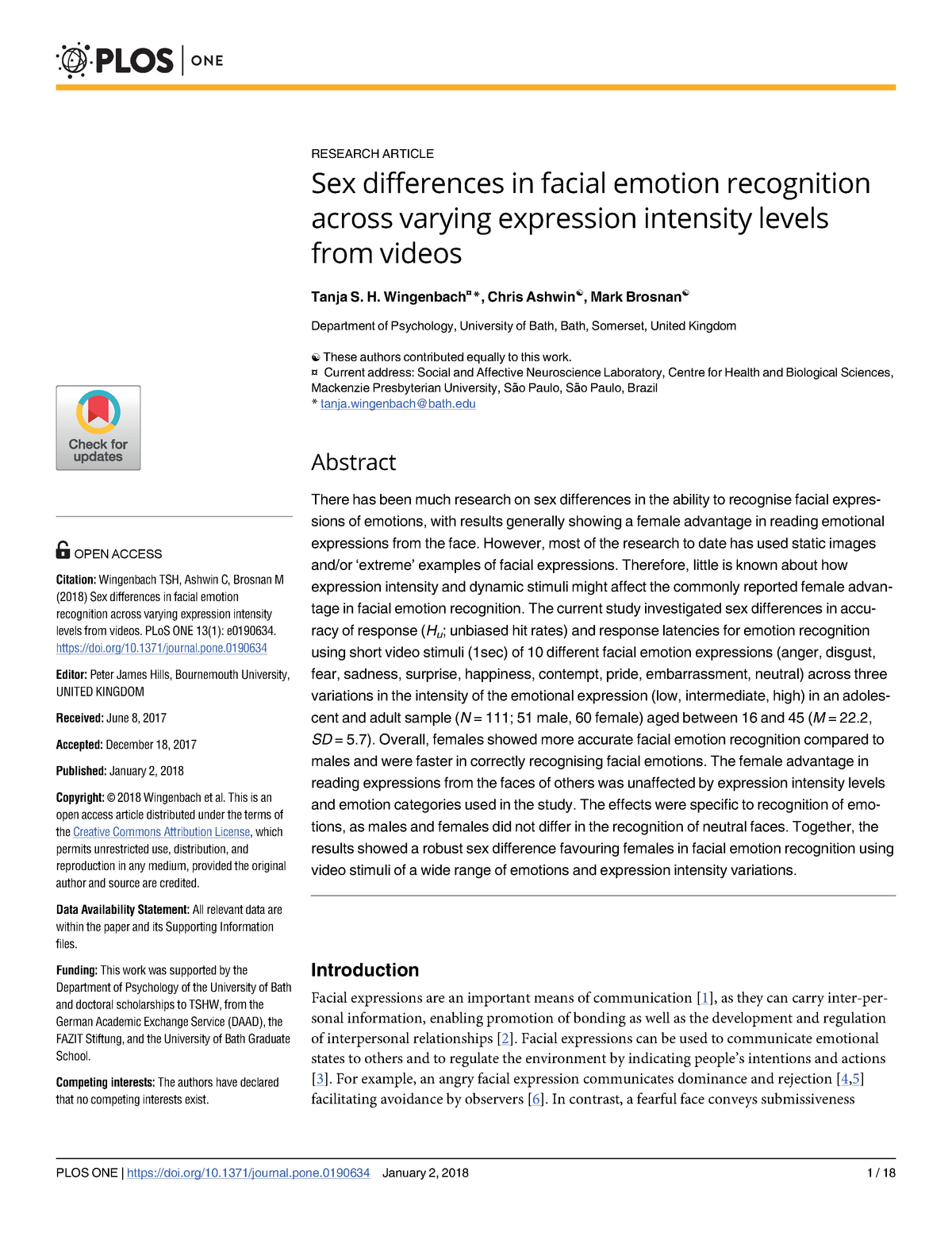 Article On Sex Differences Research Article Sex Differences In Facial