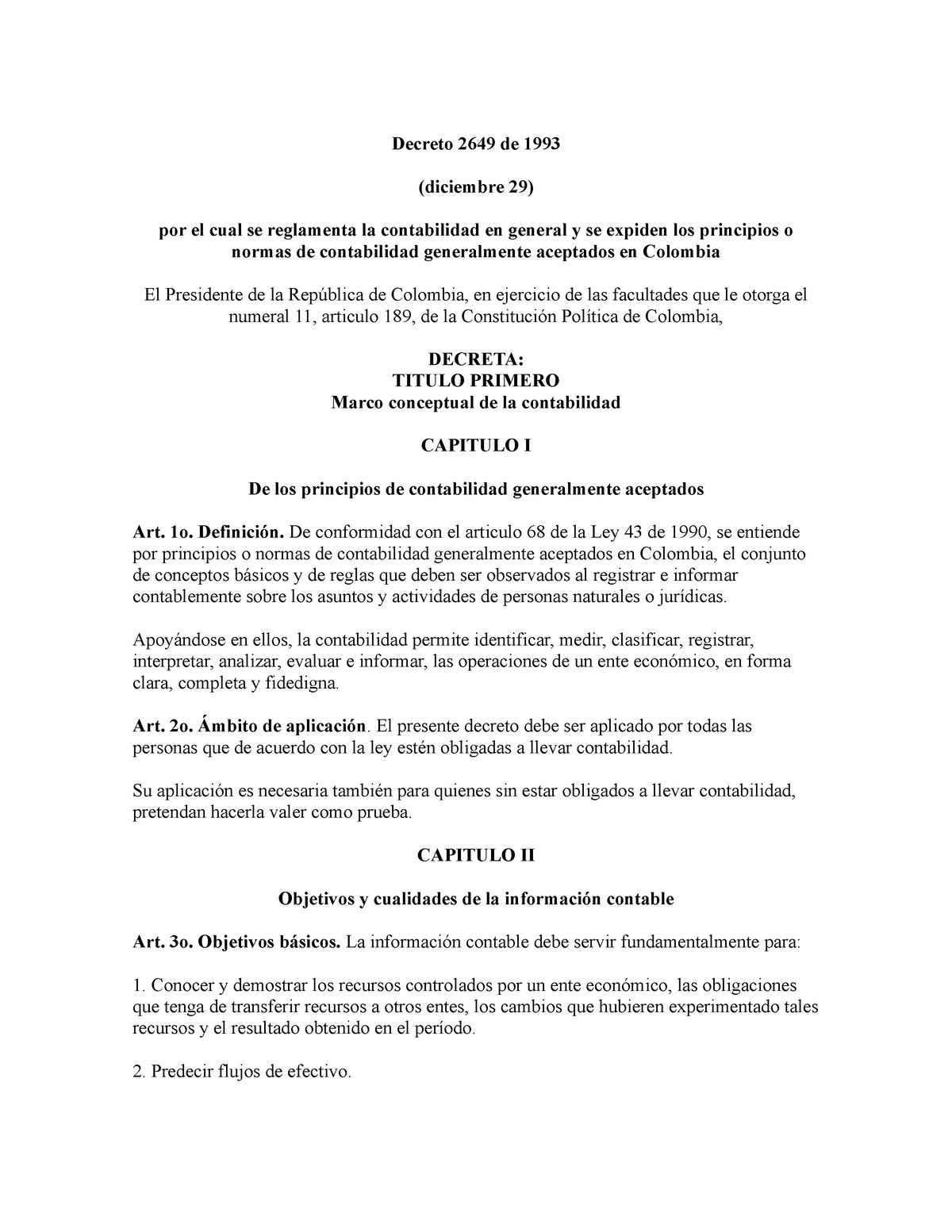 Decreto 2649 De 1993 Decreto 2649 De 1993 Diciembre 29 Por El Cual