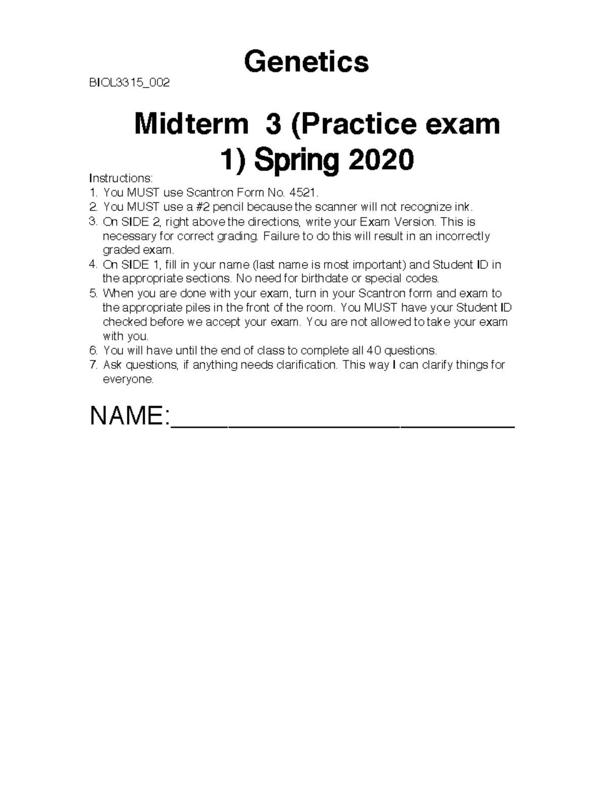 Midterm 3 Practice Exam 1 Ch Biol331500 2 Genetics Midterm 3