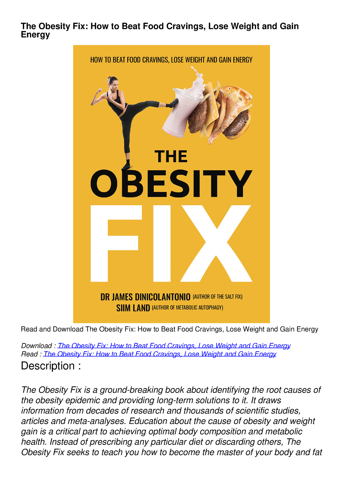 Read Download The Obesity Fix How To Beat Food Cravings Lose Weight