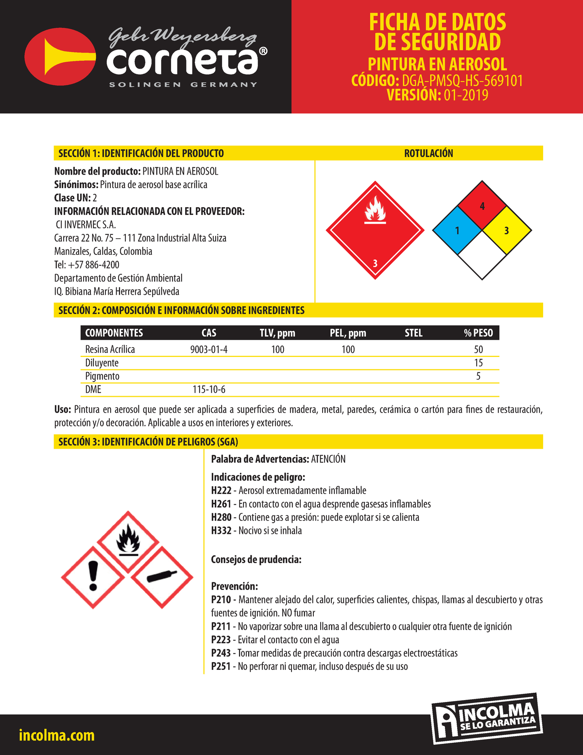 Hoja De Datos De Seguridad De Nombre Del Producto Esmalte Industrial