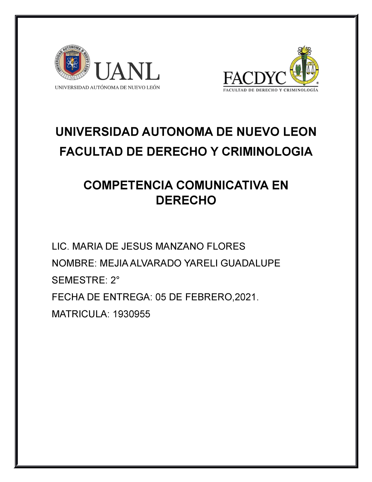 Competencia Comunicativa Universidad Autonoma De Nuevo Leon Facultad