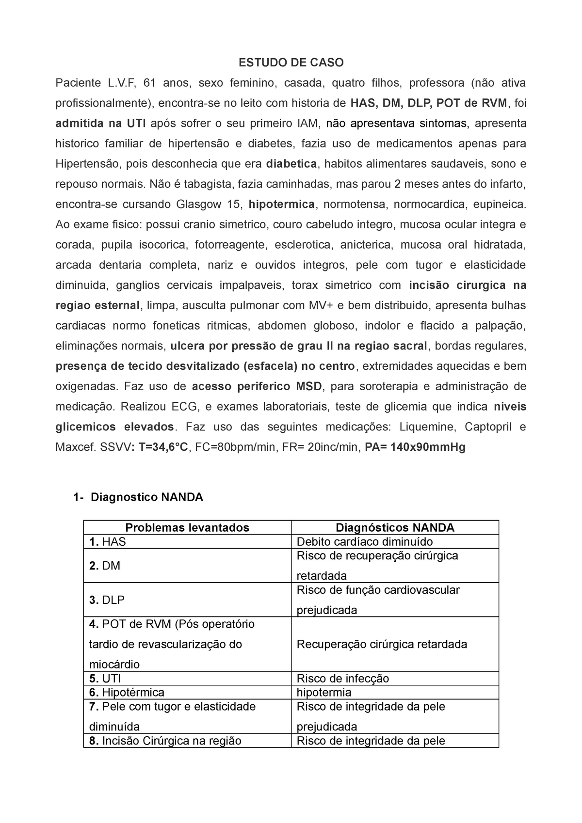 Estudo De Caso Para Aplicação De Nanda Nic E Noc Estudo De Caso