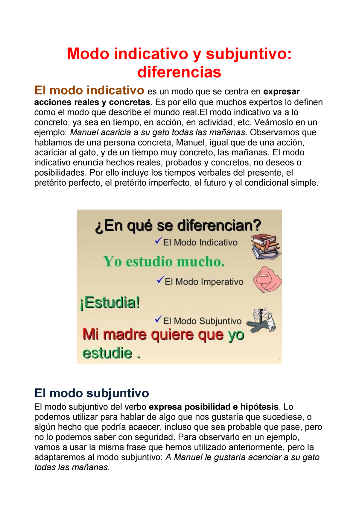 Diferencias Entre Modo Indicativo Y Subjuntivo Modo Indicativo Y