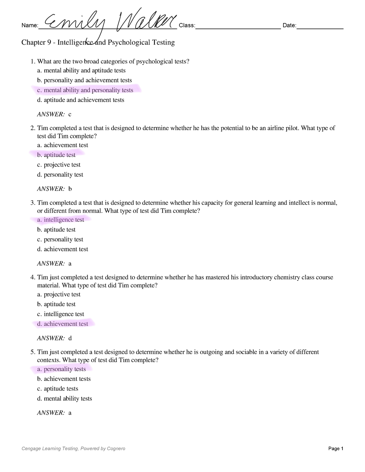 Intelligence And Psychological Testing Categories Types And