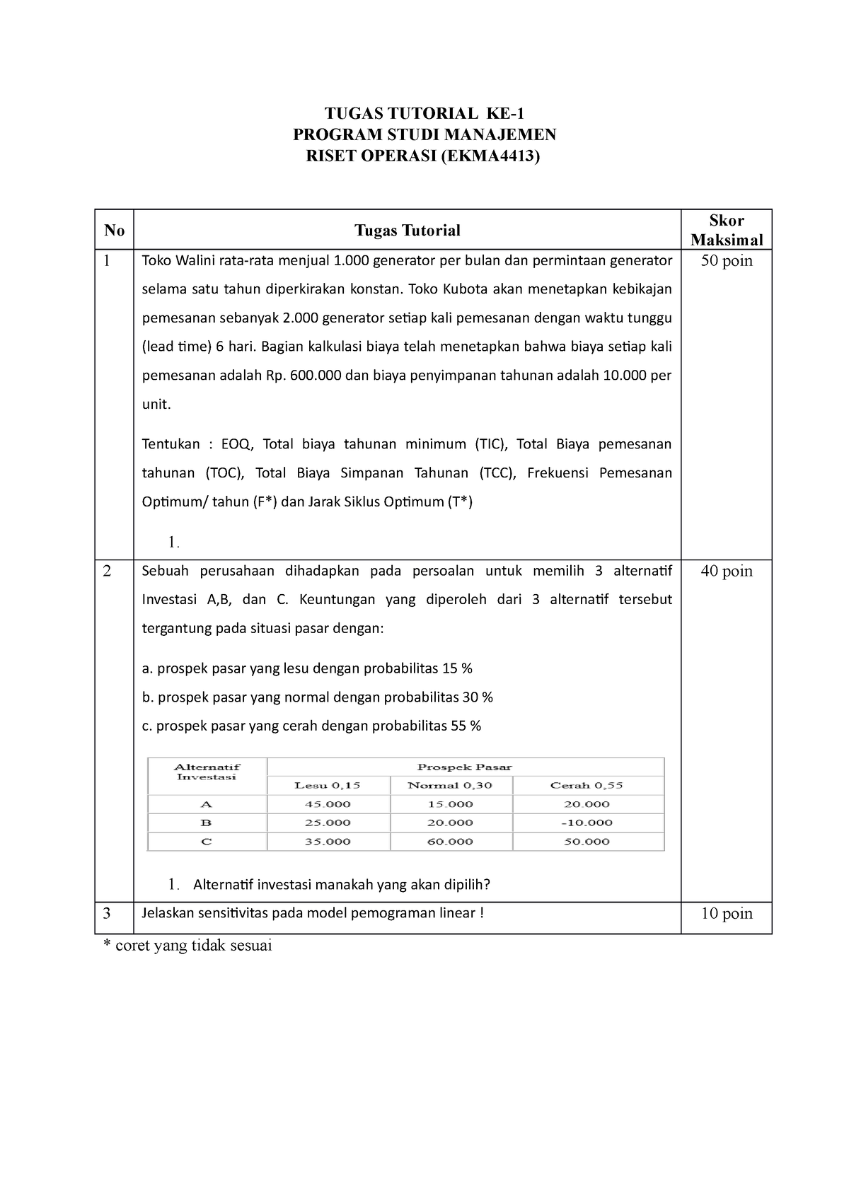 Tugas 1 Riset Operasi Tugas Tutorial Ke Program Studi Manajemen