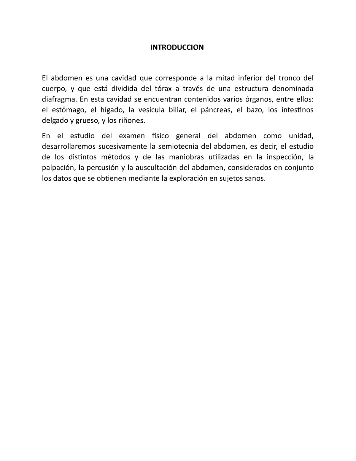 Examen Físico Del Abdomen Introduccion El Abdomen Es Una Cavidad Que