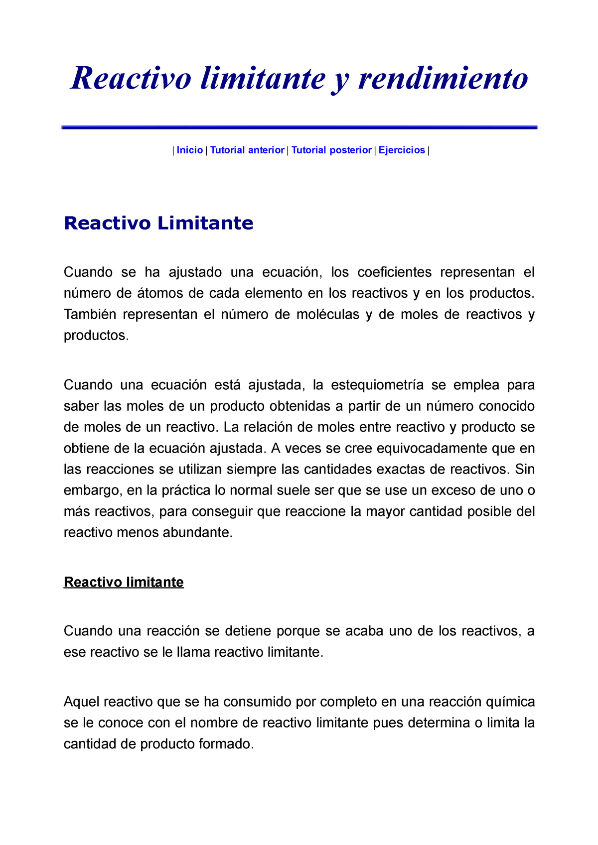 Ejercicios Reactivo Limitante Y Rendimiento Ejercicios De Aplicacion