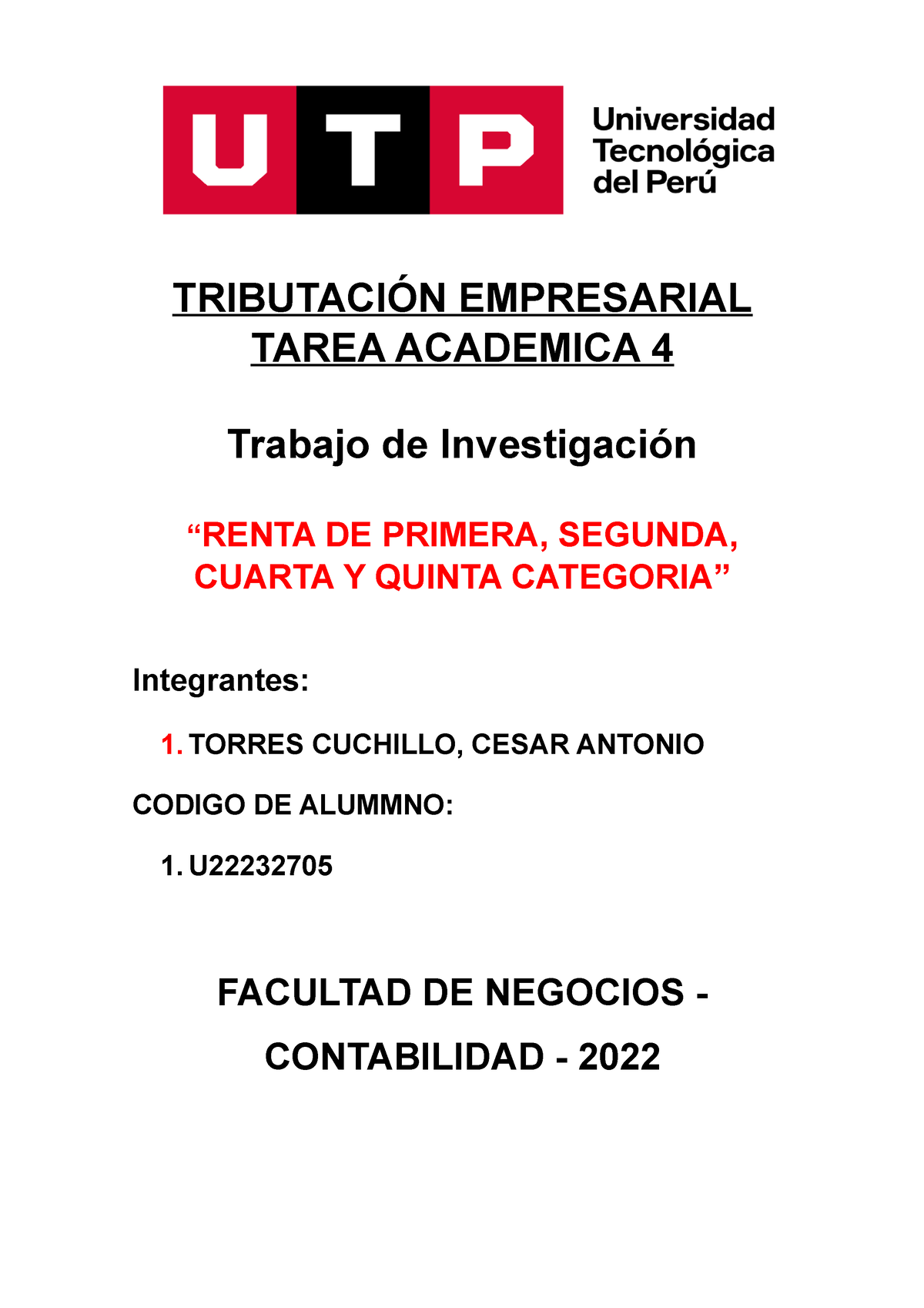 Ta 4 Tarea Academica 4 Contabilidad TributaciÓn Empresarial Tarea