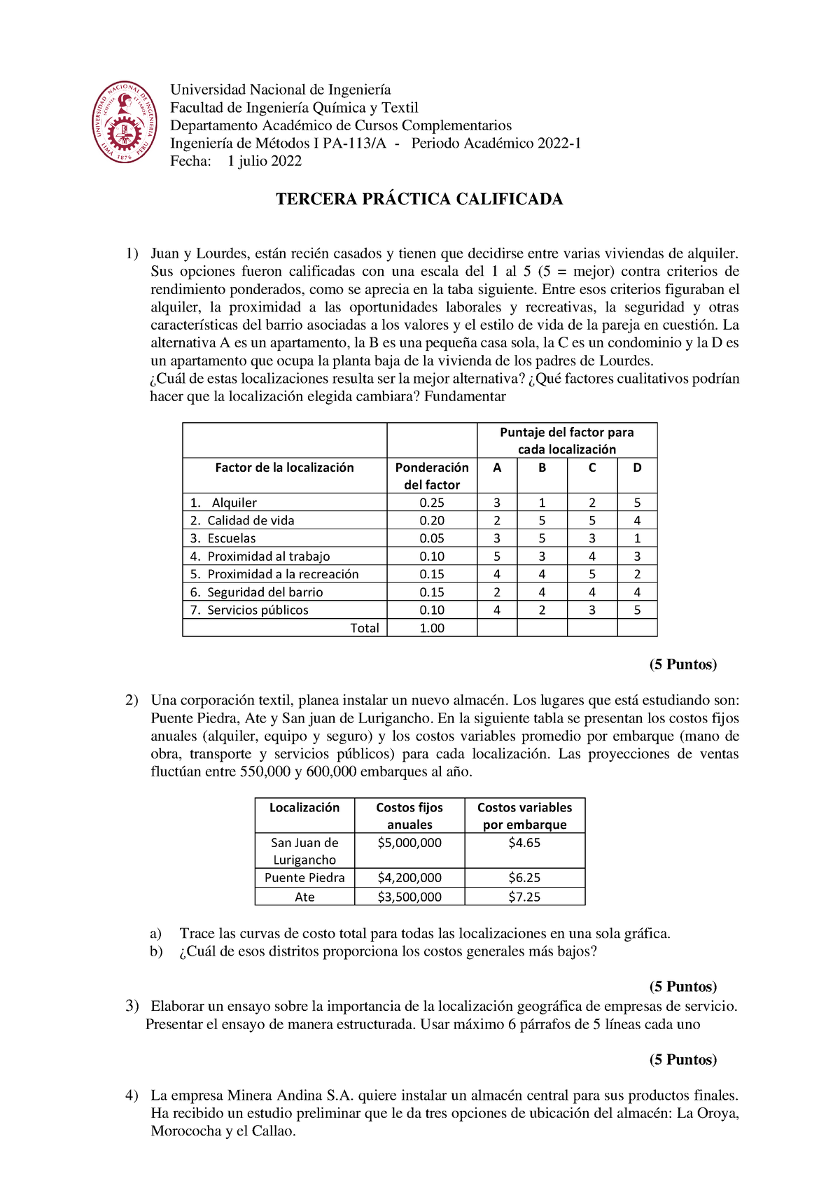 Ingenieria De Metodos Pc3 Universidad Nacional De Ingeniería Facultad