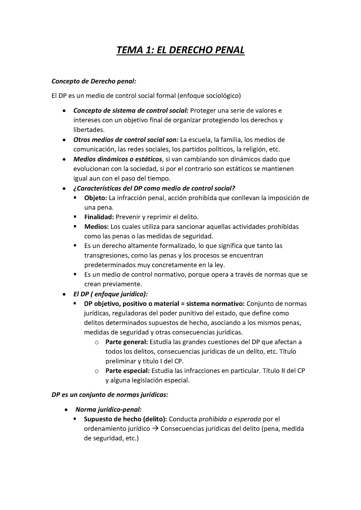 Tema 1 El Delito Tema 1 El Derecho Penal Concepto De Derecho Penal