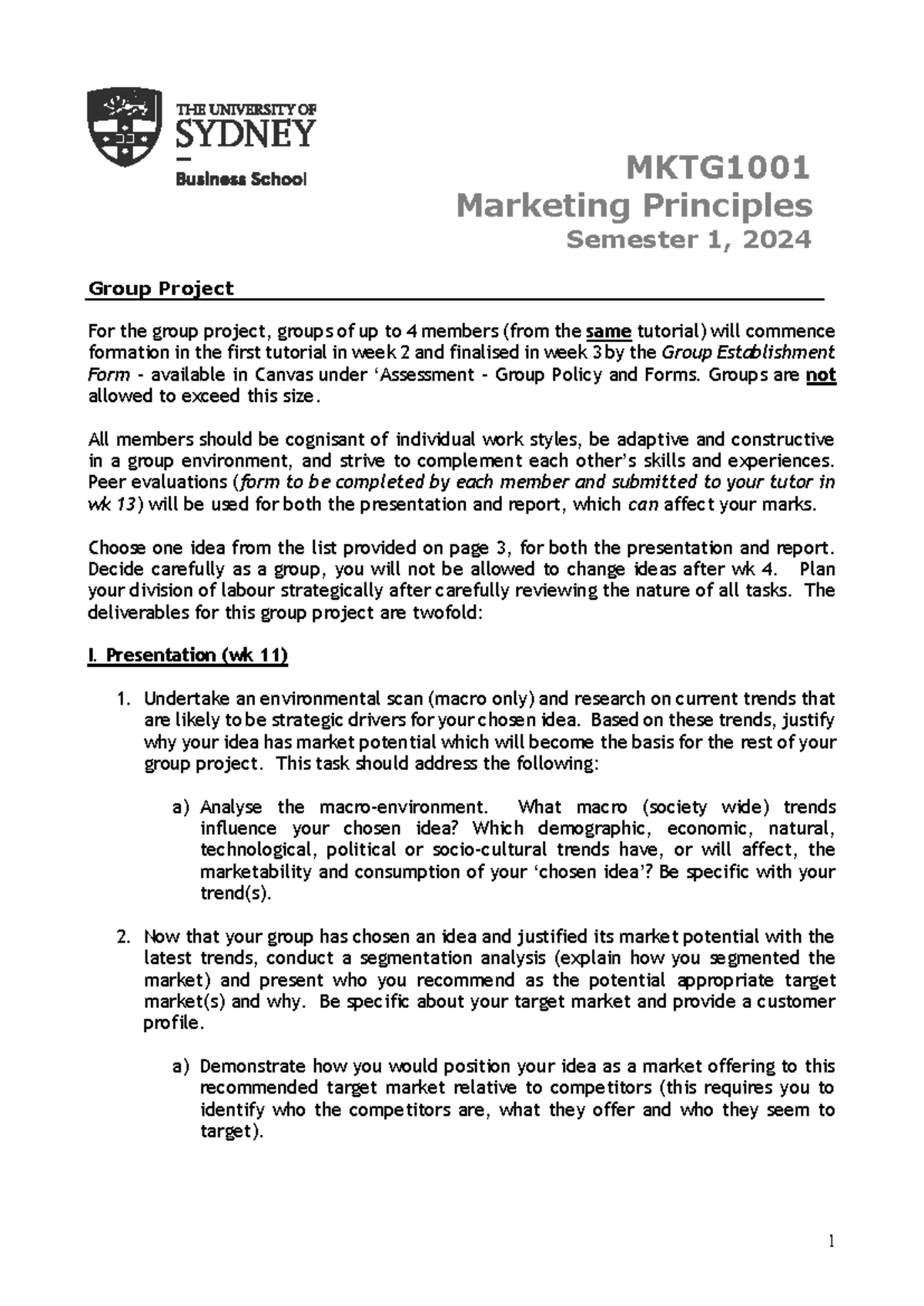 Mktg1001 Group Project Notification 1 Mktg Marketing Principles