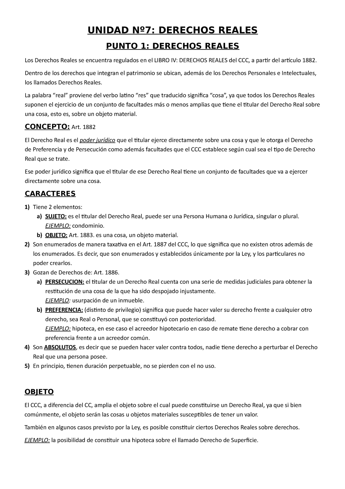 Unidad 7 Derechos Reales Unidad Derechos Reales Punto 1 Derechos