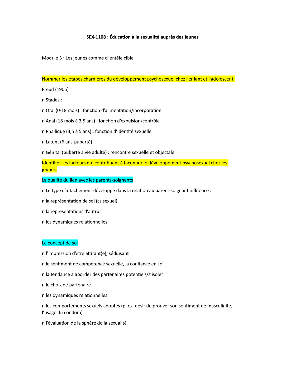 Sex 1108 Module 3 Notes De Cours Selon Les Objectifs Sex 1108