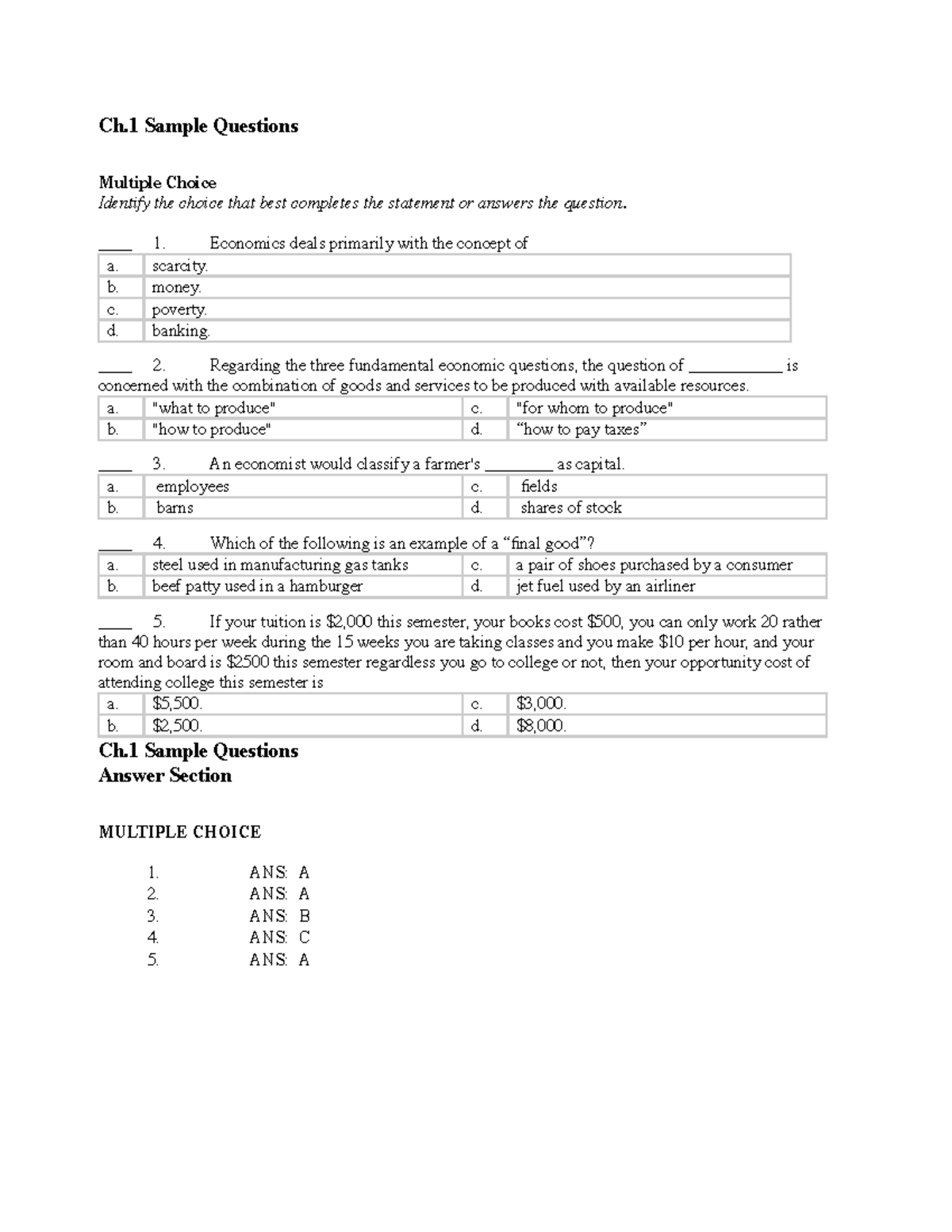 Ch01 Sample Questions Ch Sample Questions Multiple Choice Identify