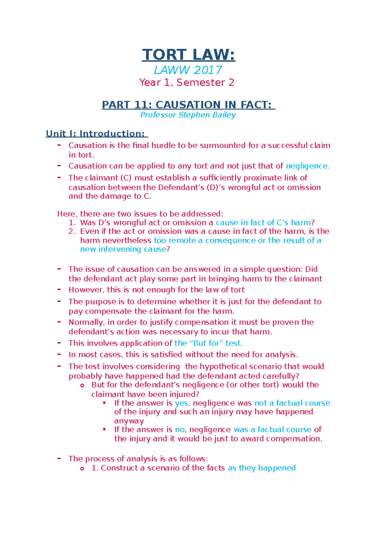 Tort Law Semester 2 Tort Law Laww 2017 Year 1 Semester 2 Part 11