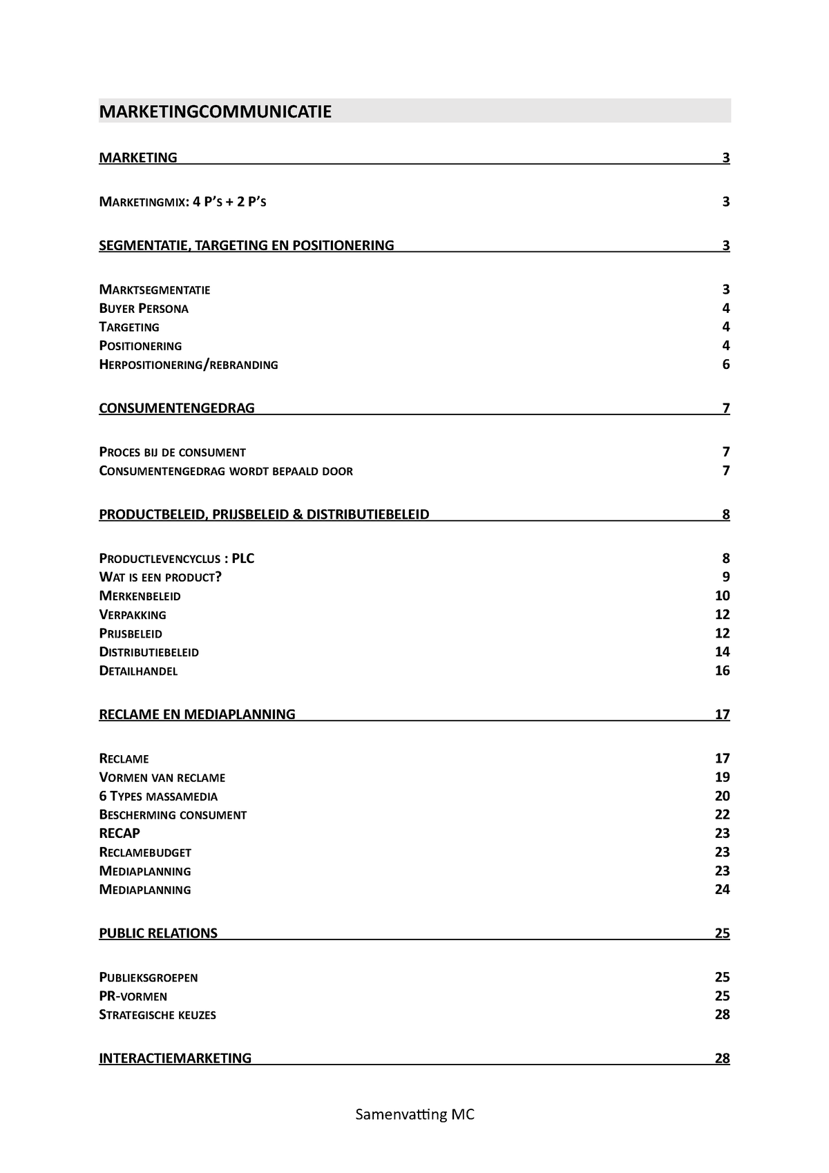 Mktc Samenvatting Marketingcommunicatie Marketing Marketingmix 4 Ps