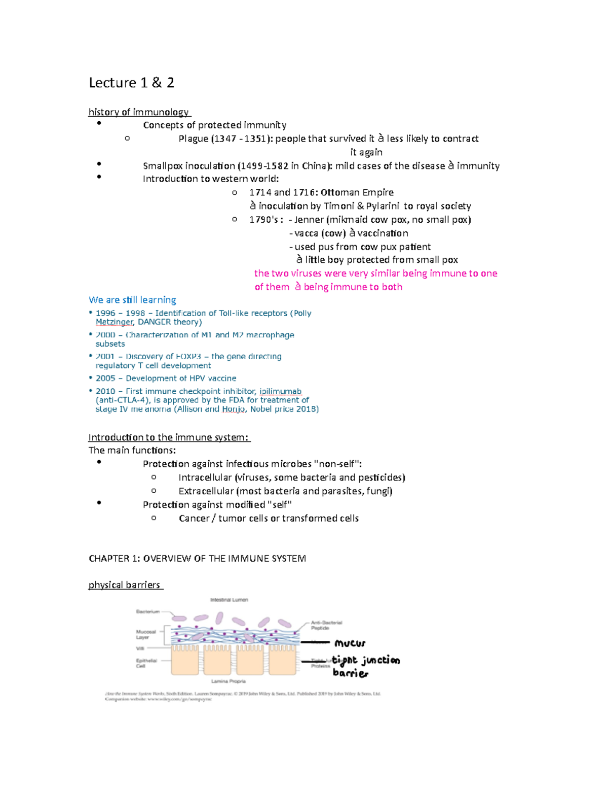 Cbi Lecture 1 En 2 Lecture 1 And 2 History Of Immunology Concepts Of