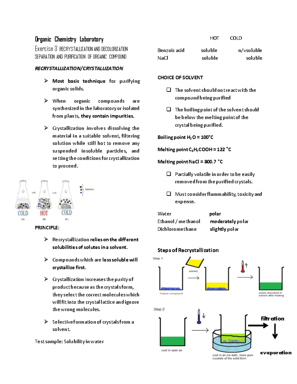 Organic Chemistry Laboratory Organic Chemistry Laboratory Exercise 3