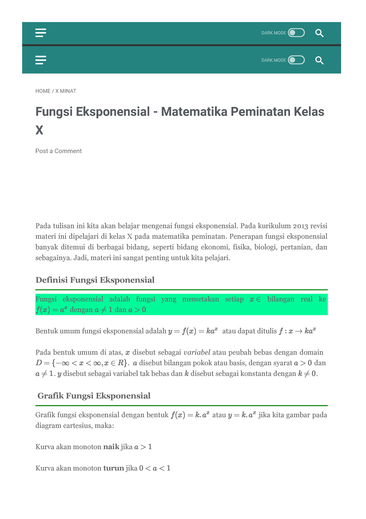 M4th Lab Net 2018 08 Fungsi Eksponensial Matematika Htmltop Dark