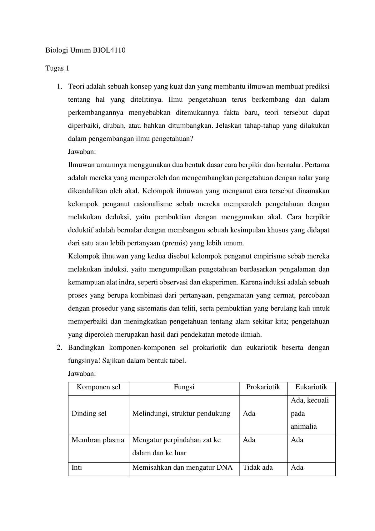 Tugas 1 Biologi Umum Biol411 0 Biologi Umum Biol Tugas 1 Teori Adalah