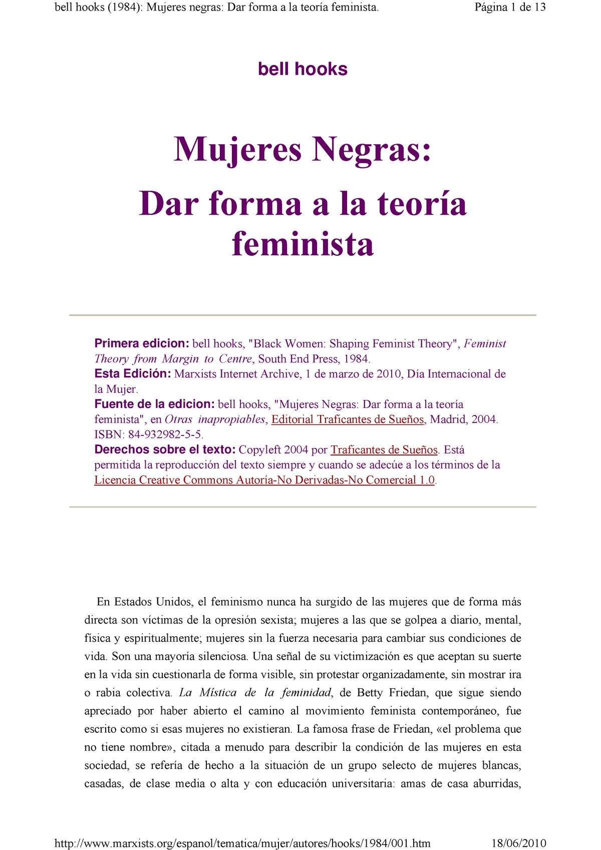 Bell Hooks Mujeres Negras Dar Forma A La Teoría Feminista Bell