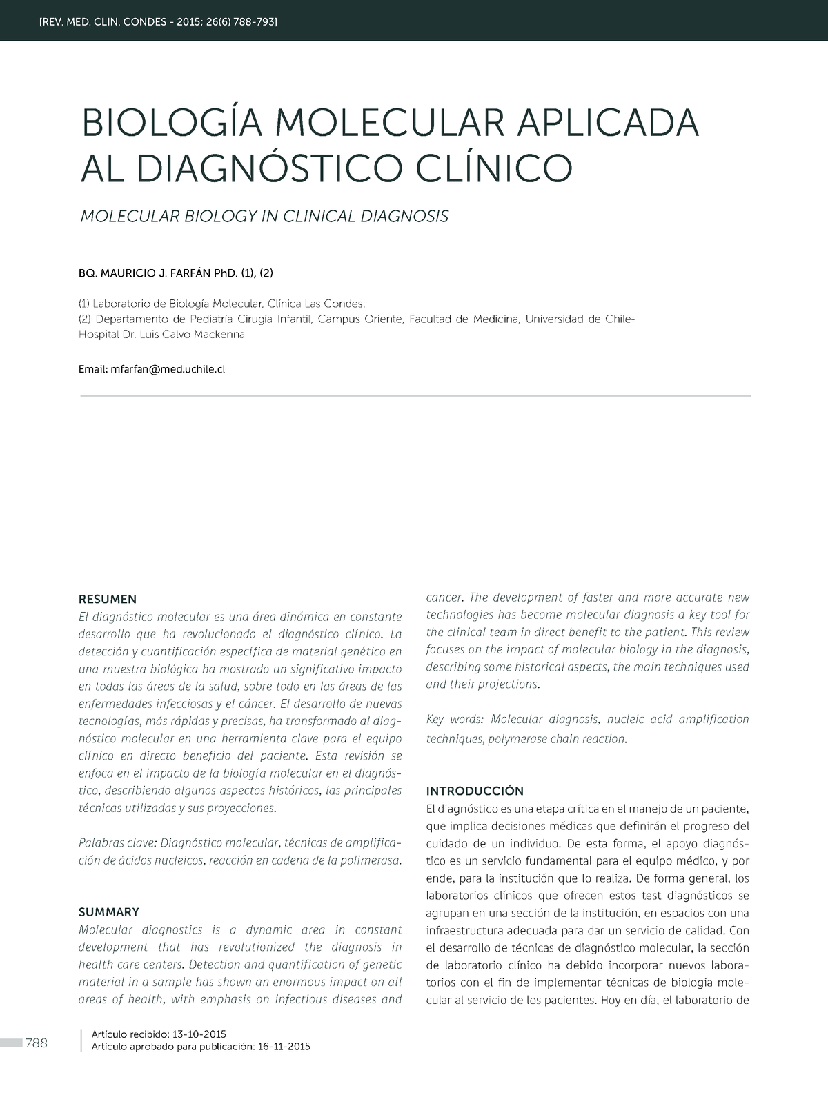 Biologia Molecular Aplicada Al Diagnostico Clinico 2015 788 BiologÍa