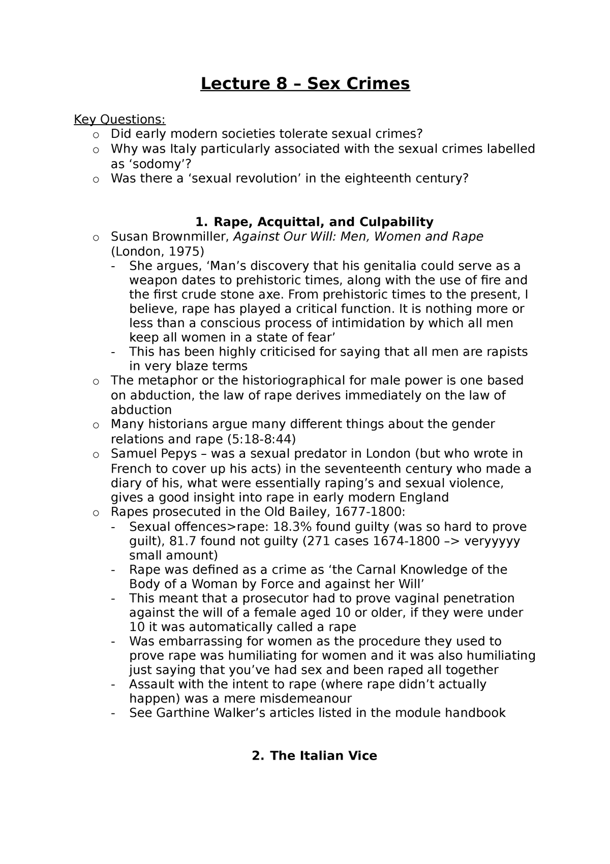 Lecture 8 Sex Crimes Lecture 8 Sex Crimes Key Questions O Did