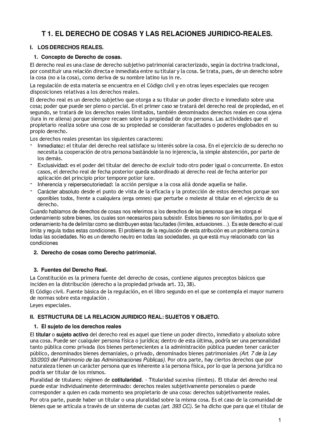 Apuntes Derechos Reales T 1 El Derecho De Cosas Y Las Relaciones