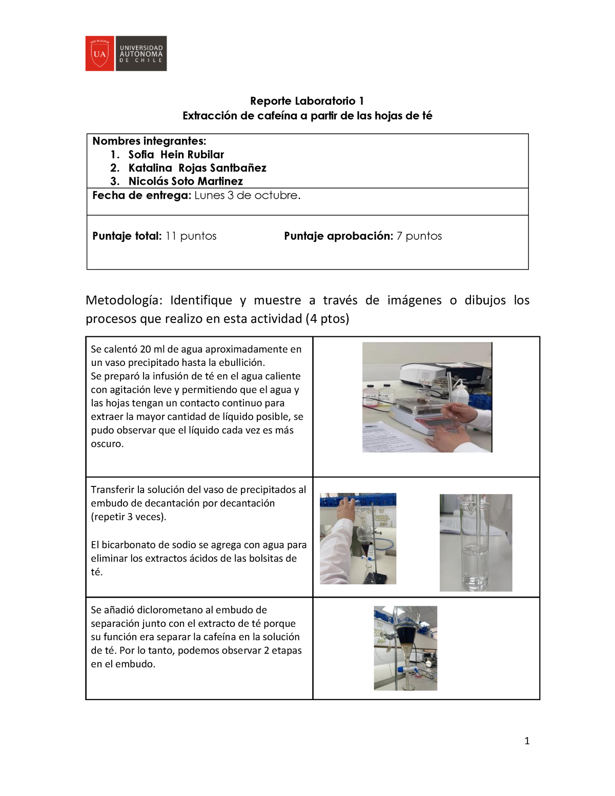 Reporte Laboratorio 1 1 Reporte Laboratorio 1 ExtracciÛn De CafeÌna A