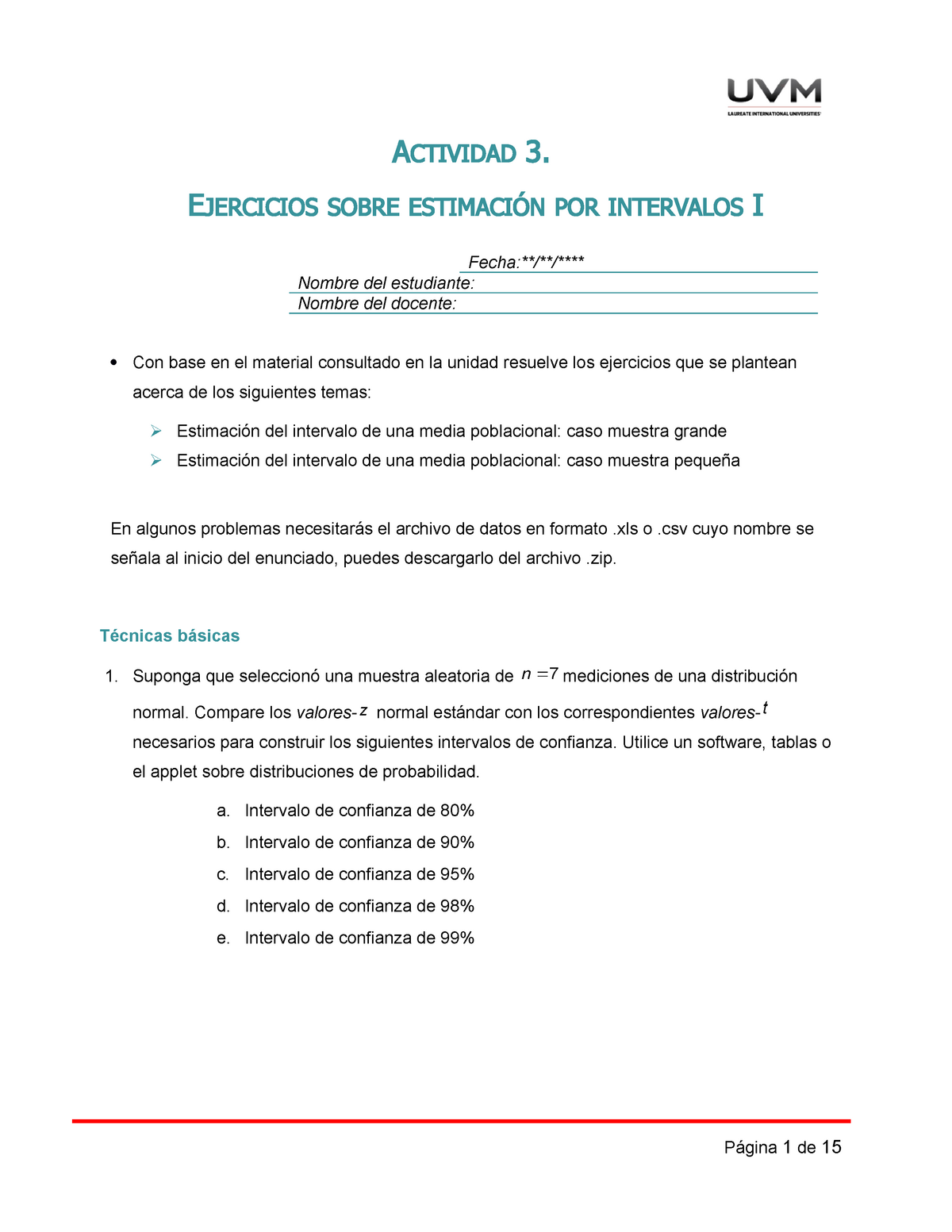 Actividad Numero 3 Ejercicios Estadística Inferencial Ejercicios