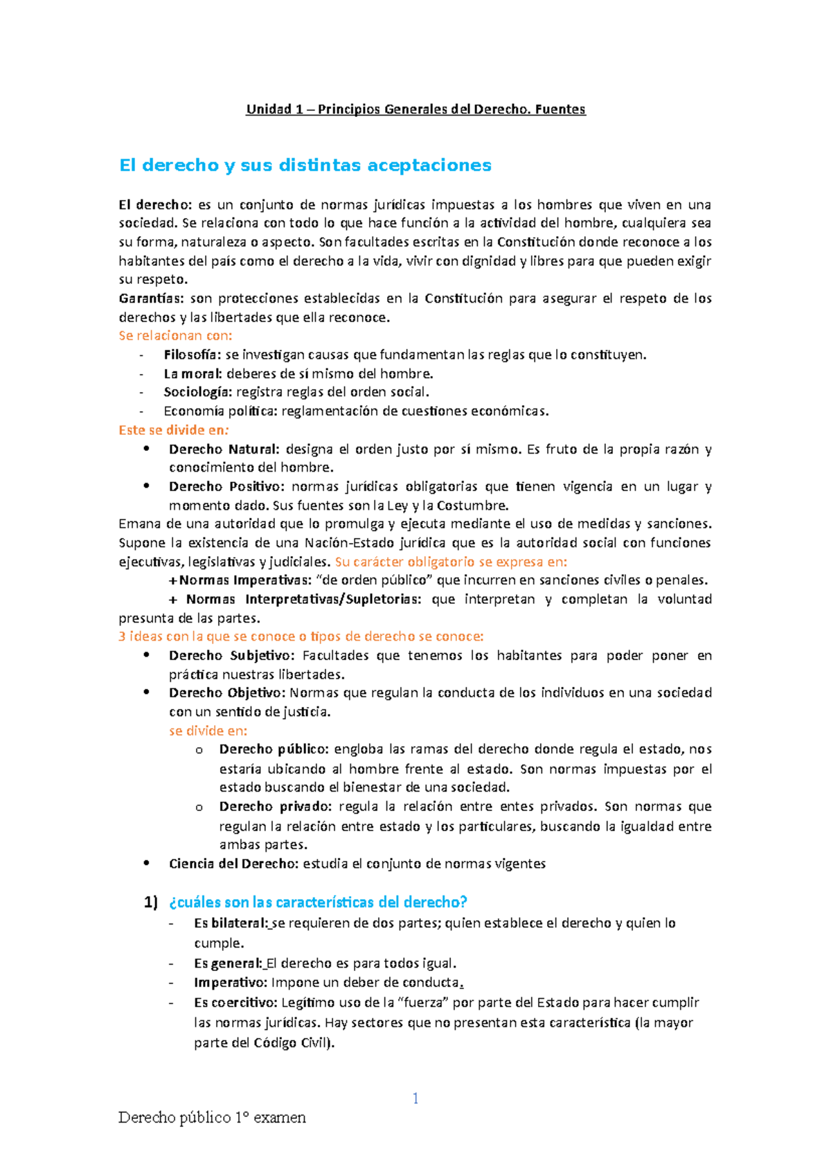 Derecho Publico 1° Examen U 1 A 7 Unidad 1 Principios Generales