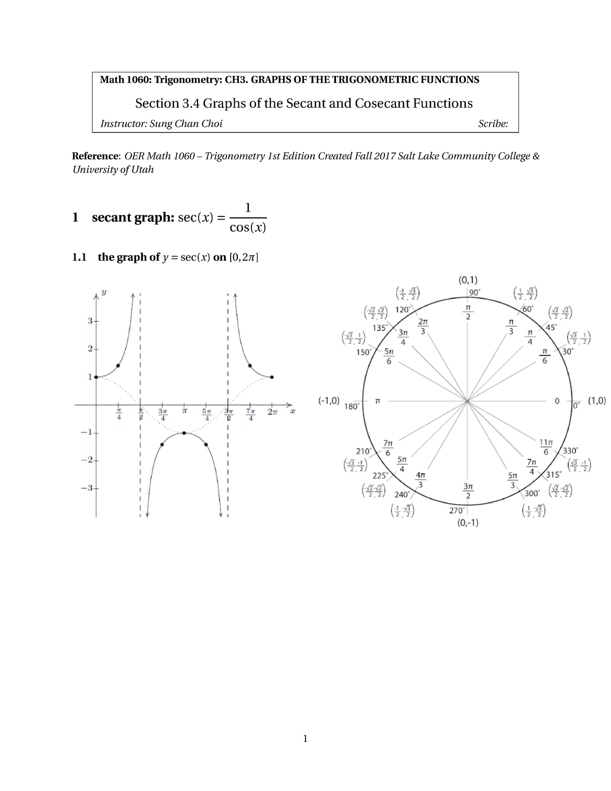 Graphs Of Secant And Cosecant Functions Math 1060 Trigonometry Ch3