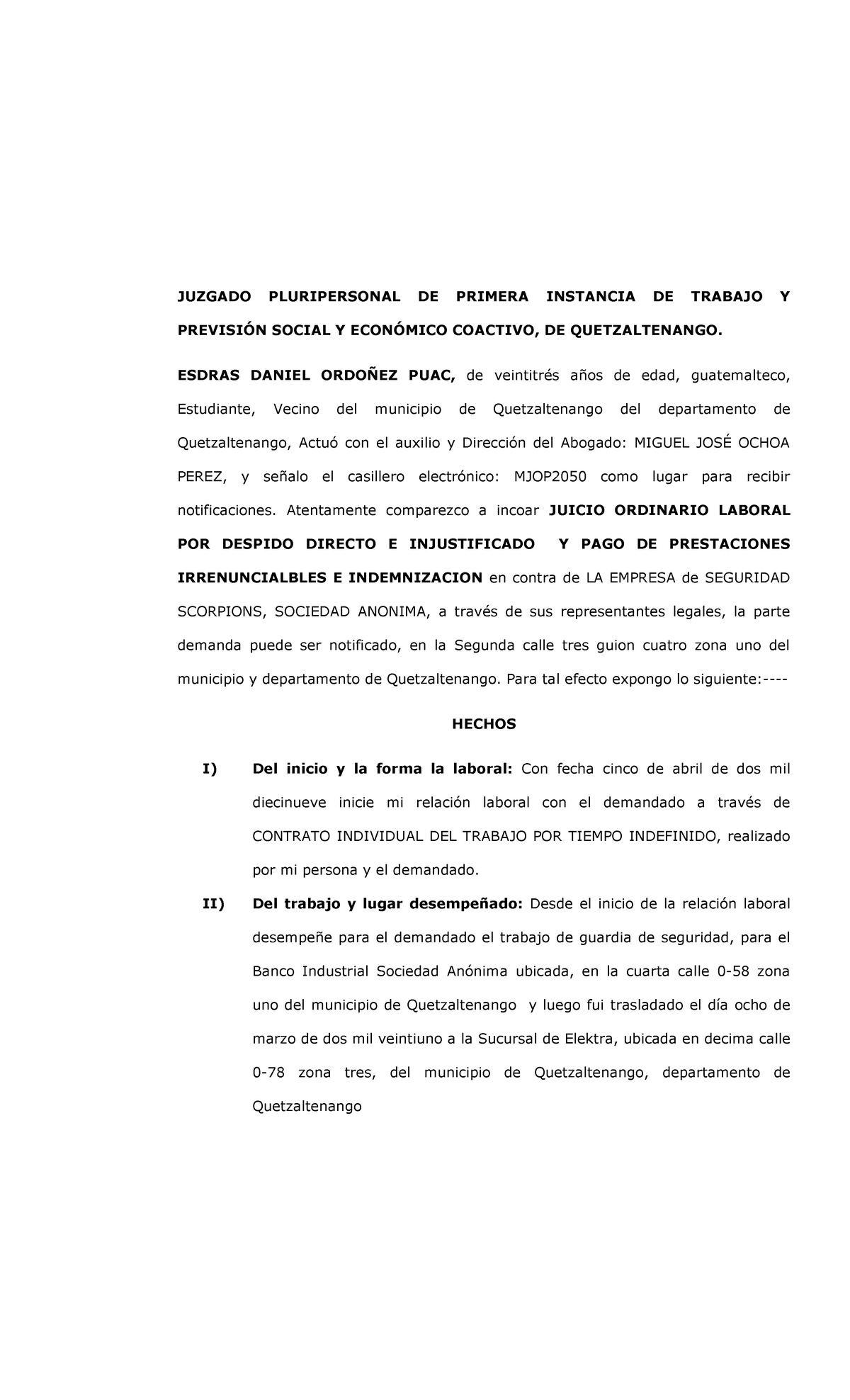 Demanda Caso 3 Laboral 1 Juzgado Pluripersonal De Primera Instancia