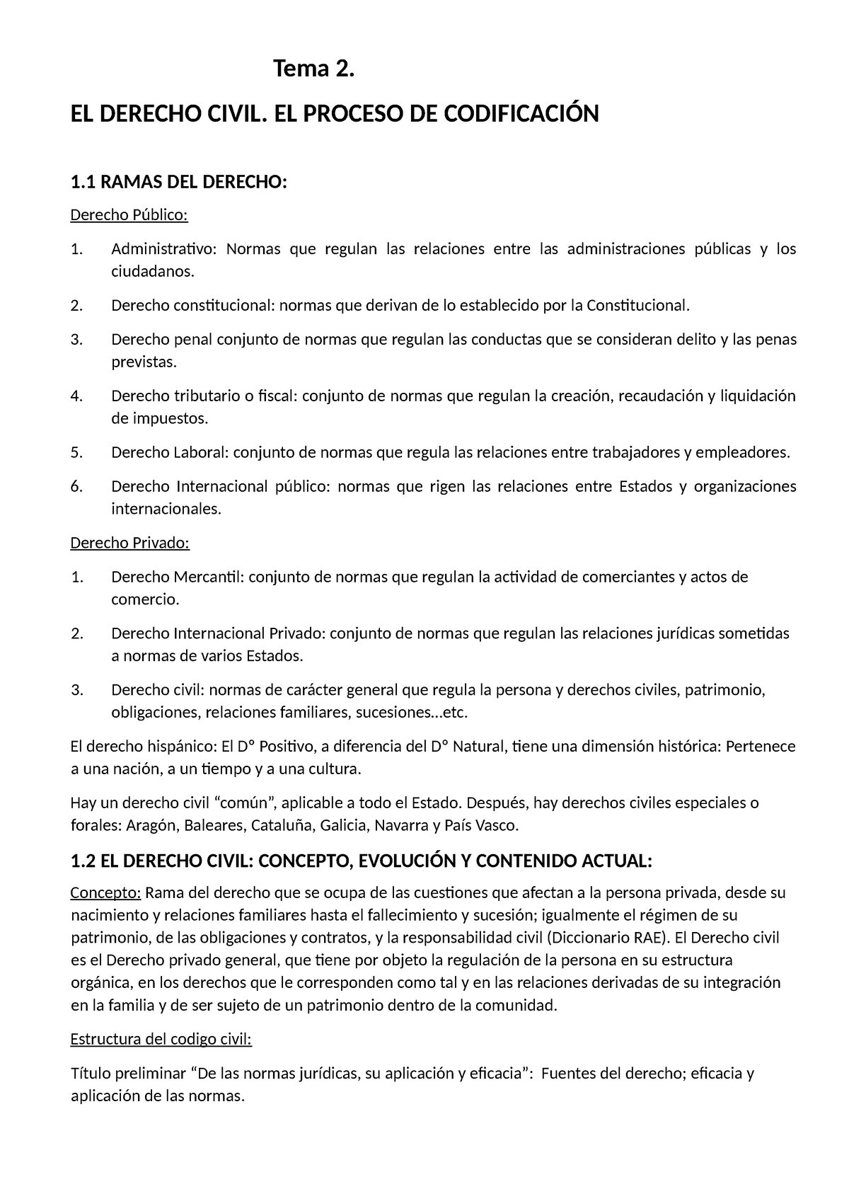 Apuntes De Civil Temas Pares Tema 2 El Derecho Civil El Proceso De