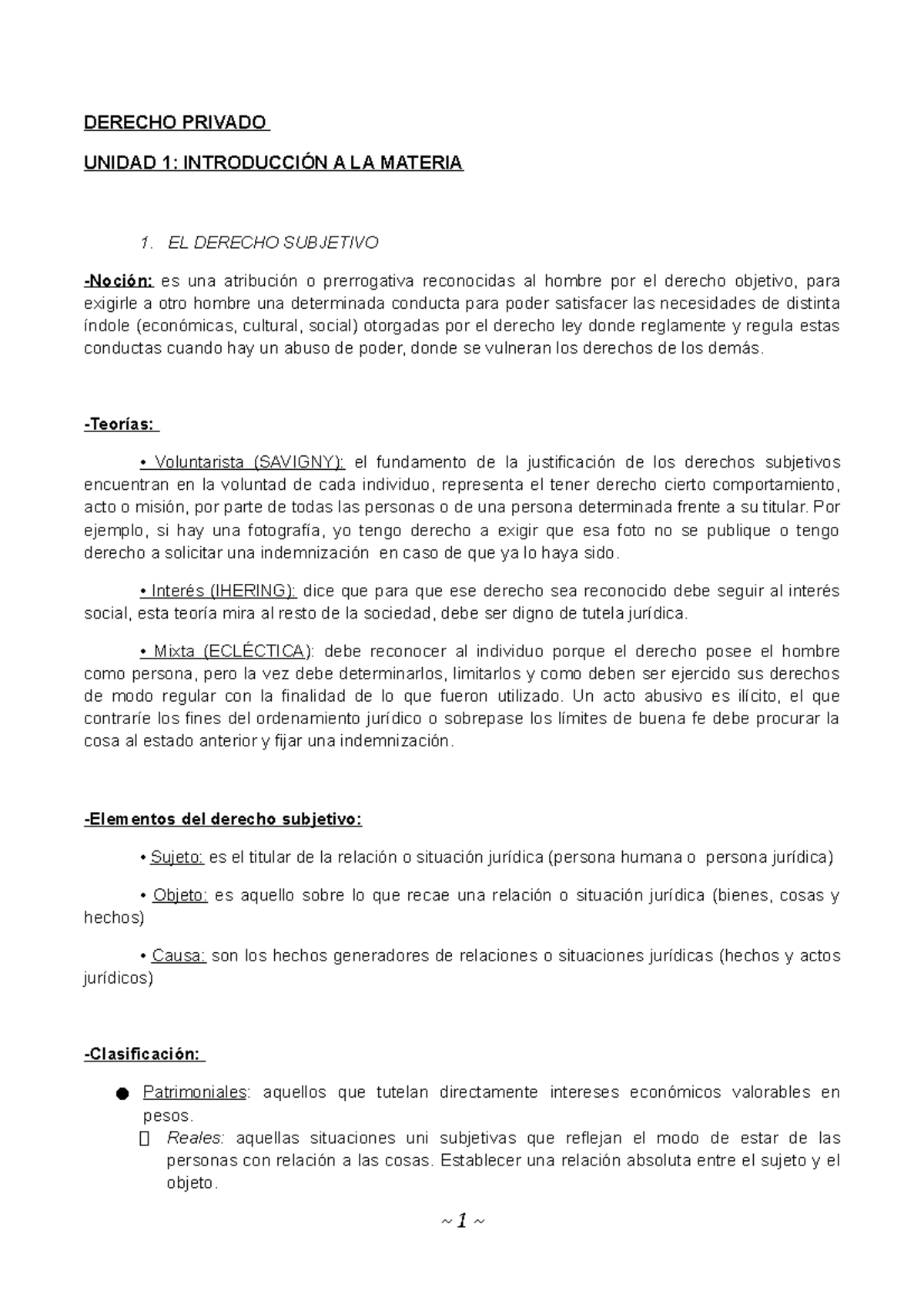 Derecho Privado 1 Resumen Final Derecho Privado Unidad 1