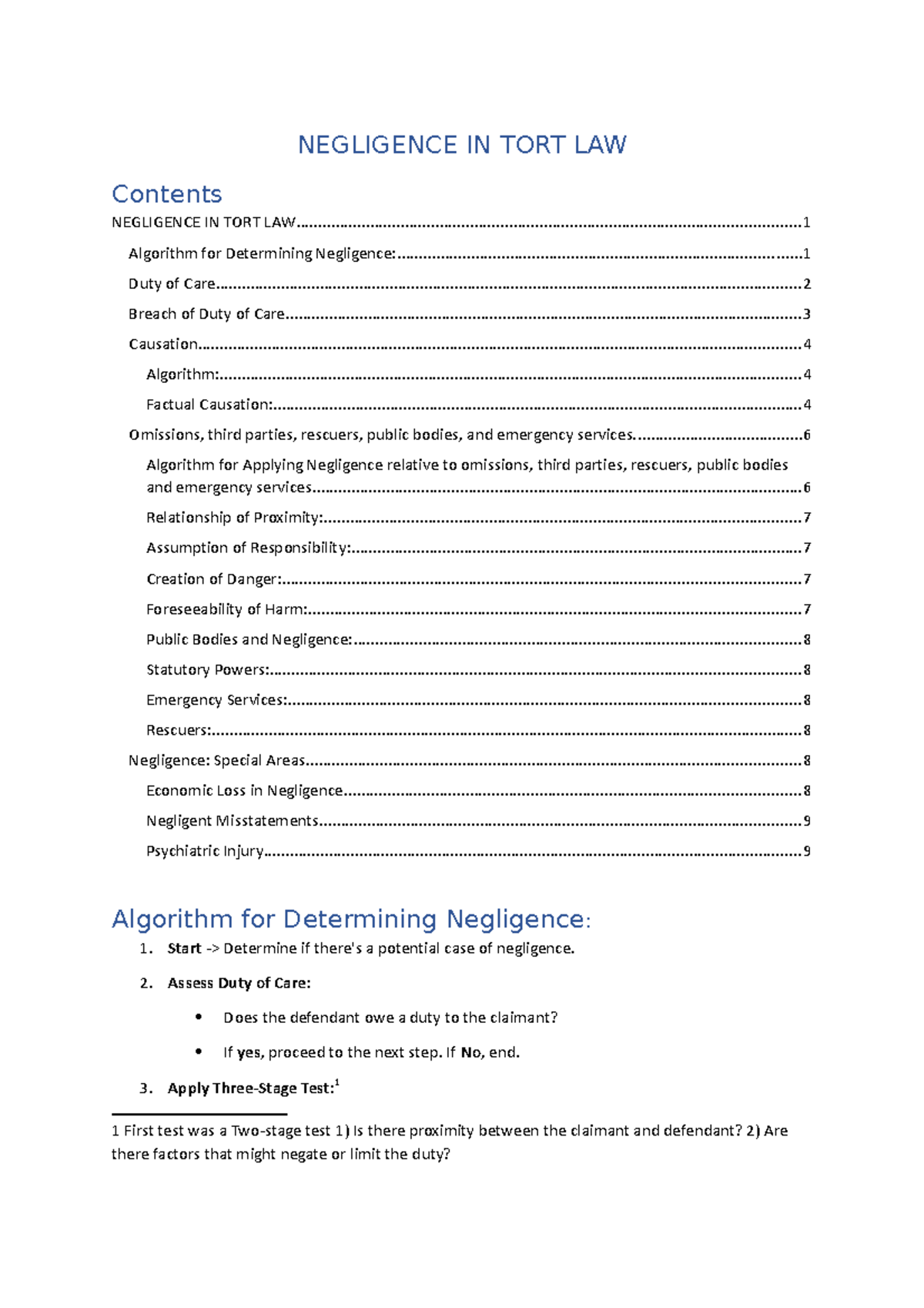 Negligence In Tort Law Notes On Tort Law Negligence In Tort Law