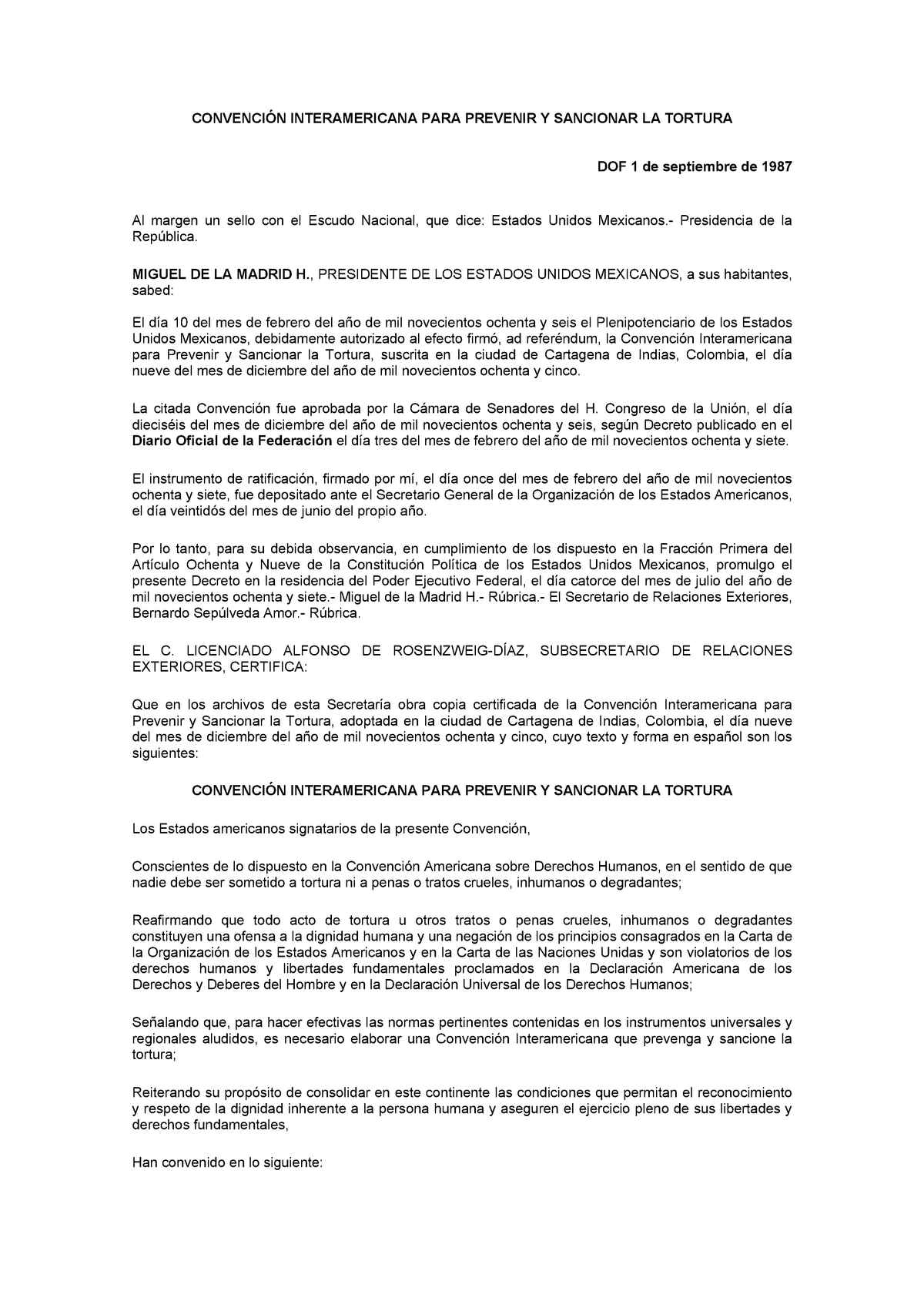 Convencion Interamericana Para Prevenir Y Sancionar La Tortura