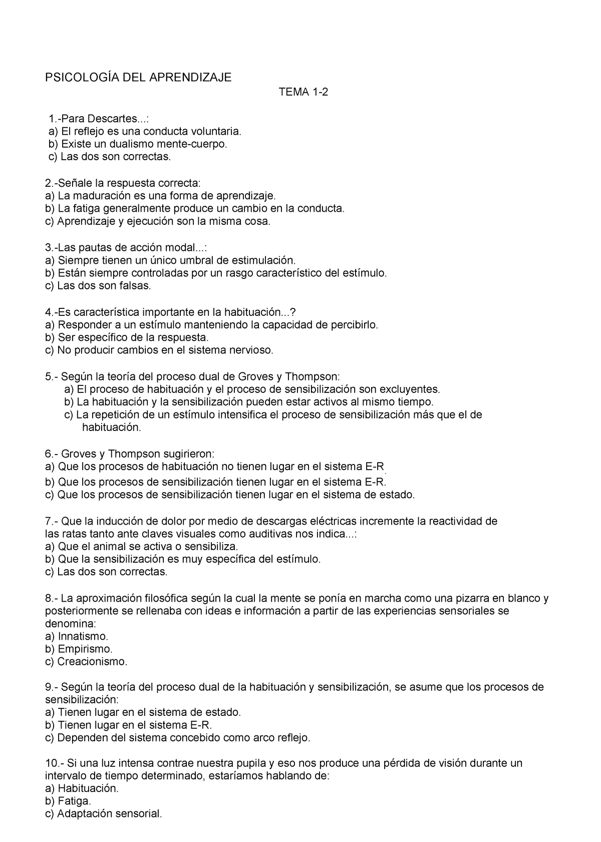 Examen Psicología Del Aprendizaje Tema 1 2 Autoevaluación Preguntas Y