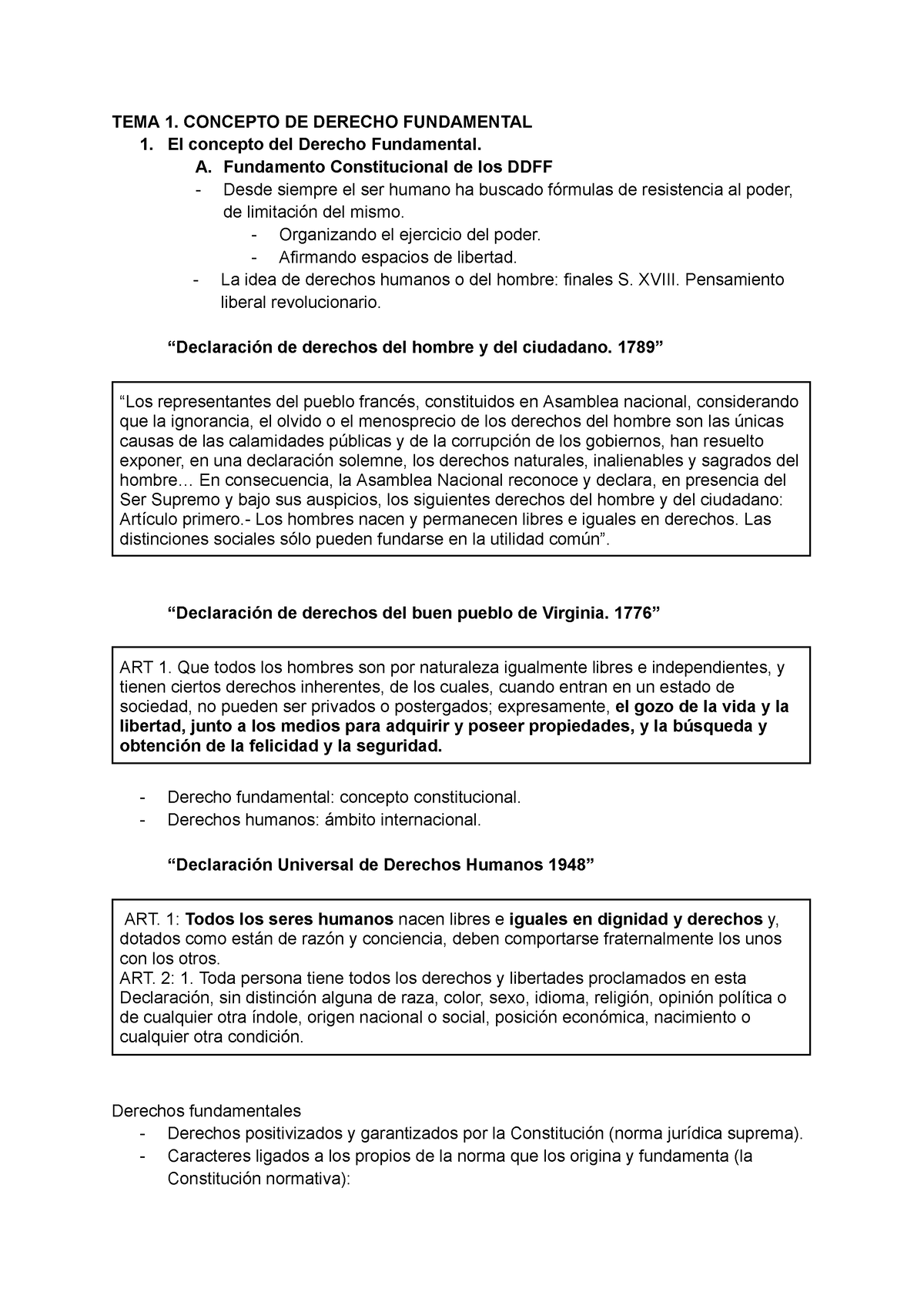 Tema 1 Derechos Fundamentales Y Derechos Humanos Tema 1 Concepto De