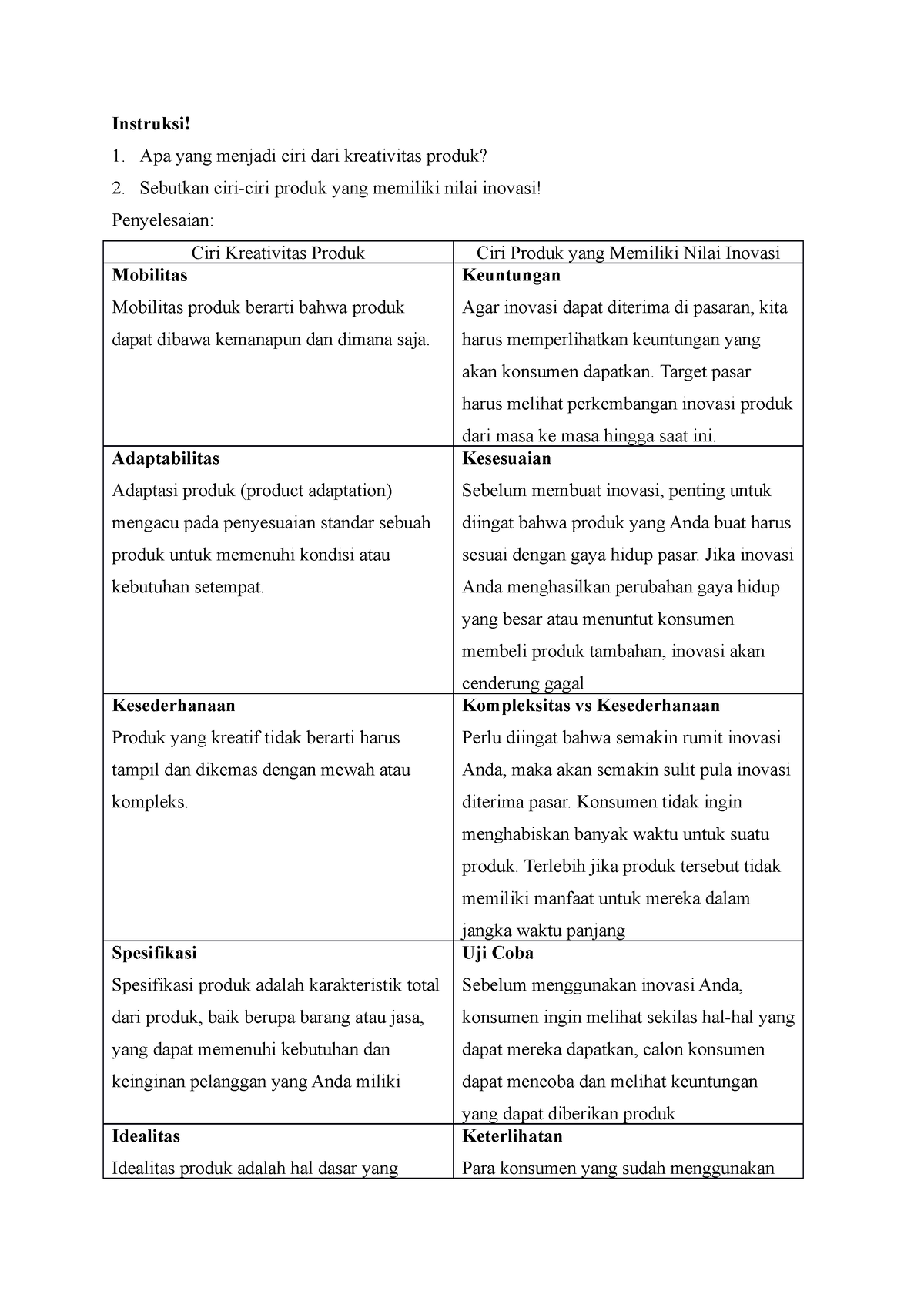 Koneksi Antar Materi Kreativitas Dan Inovasi Produk Instruksi Apa