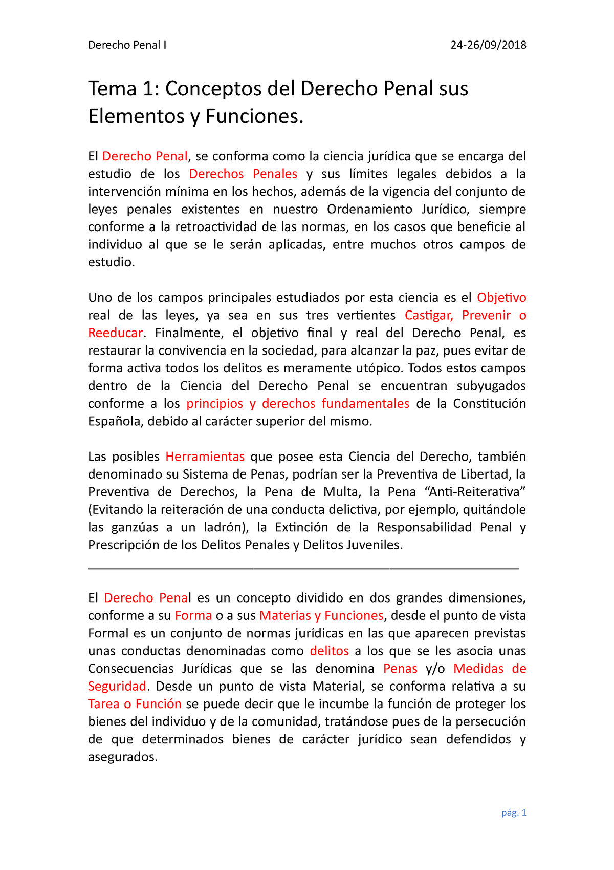 Derecho Penal I 1º Teoría Tema 1 Conceptos Del Derecho Penal Sus