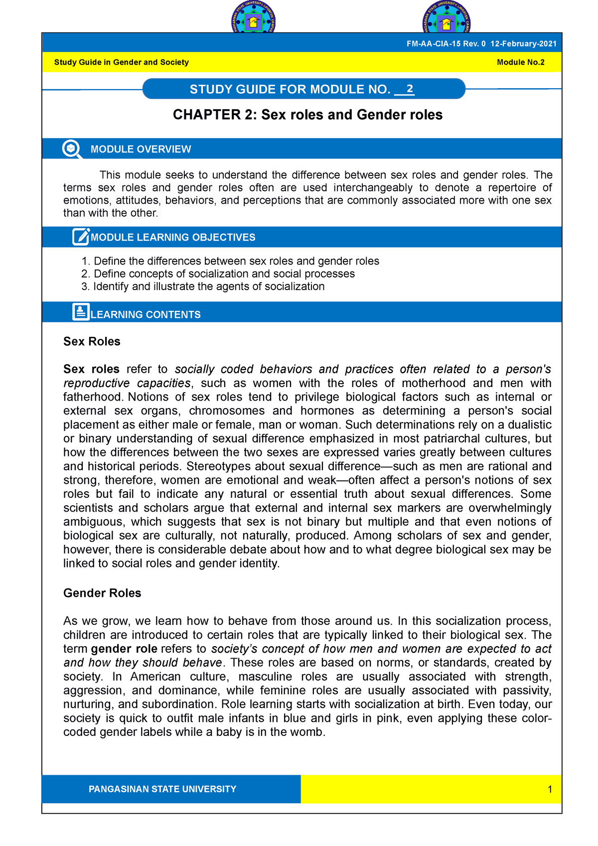 Gee2 Module 2 Sex And Gender Roles 2 Chapter 2 Sex Roles And Gender