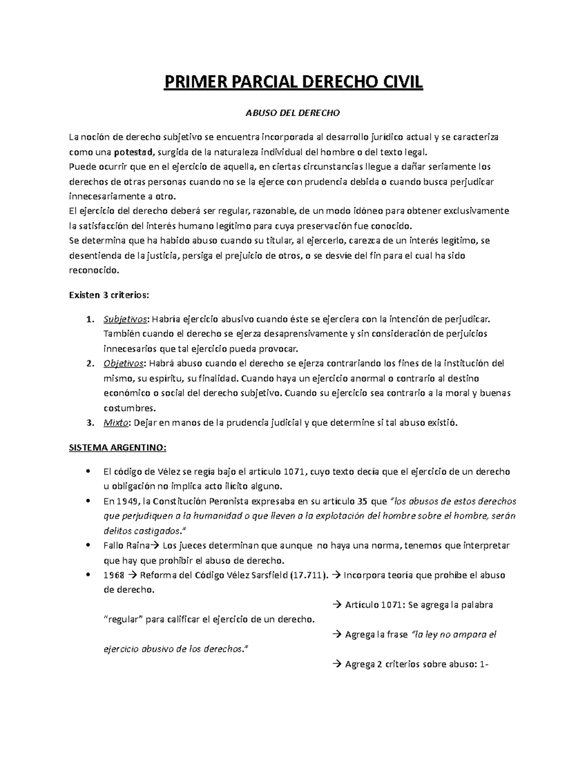 Civil Primer Parcial Primer Parcial Derecho Civil Abuso Del Derecho