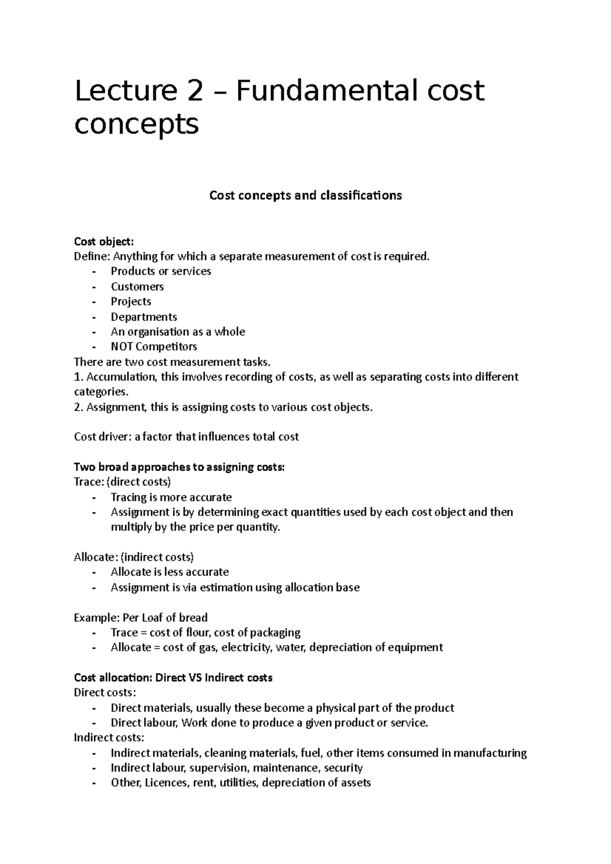 Lecture 2 Cost Concepts Lecture 2 Fundamental Cost Concepts Cost